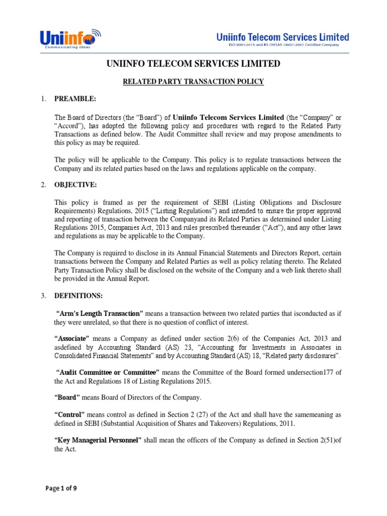 Related Party Transaction Policy Overview | PDF | Audit Committee ...