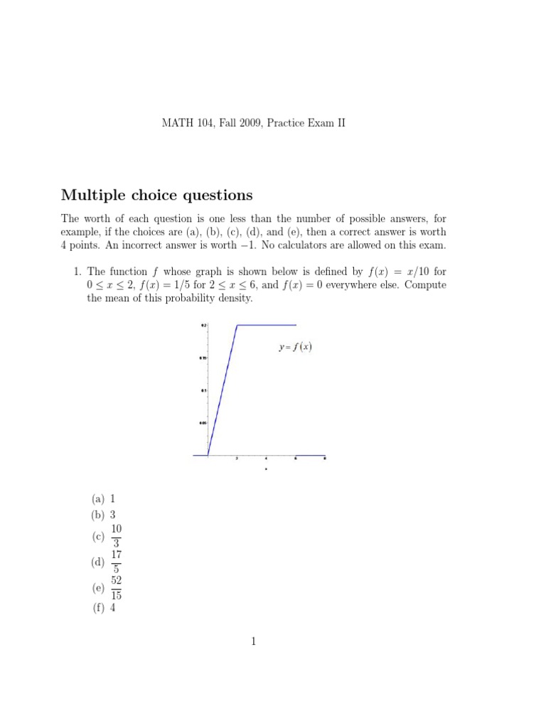 MATH 104 Practice Exam II Questions | PDF | Analysis | Teaching Mathematics