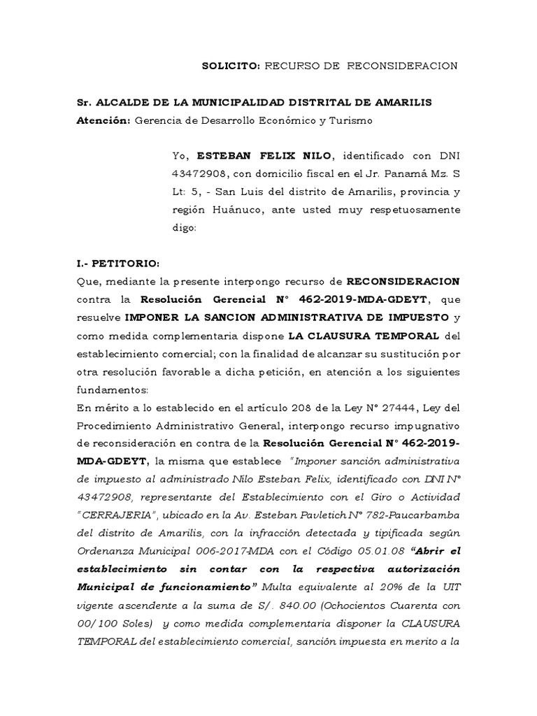 Recurso de Reconsideracion | PDF | Gobierno
