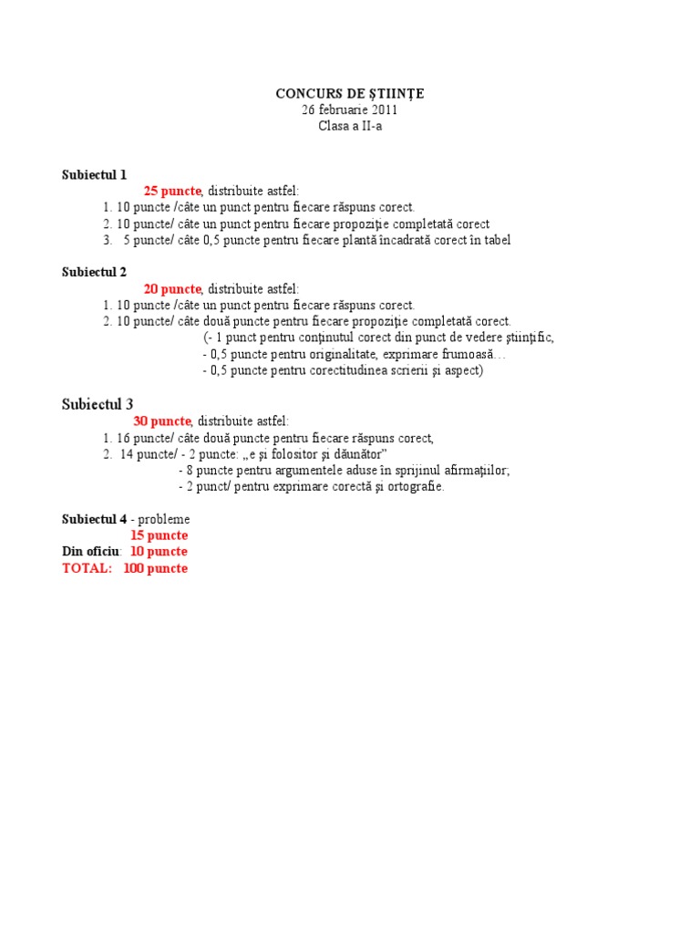 Barem de Corectare | PDF