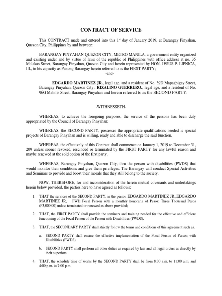 Contract of Service PWD | PDF | Common Law | Virtue