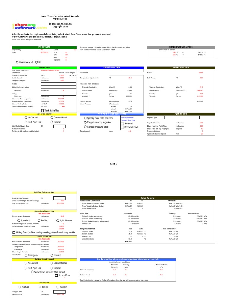 Heat Transfer in Jacketed Vessels: Customary US SI | PDF | Flow ...
