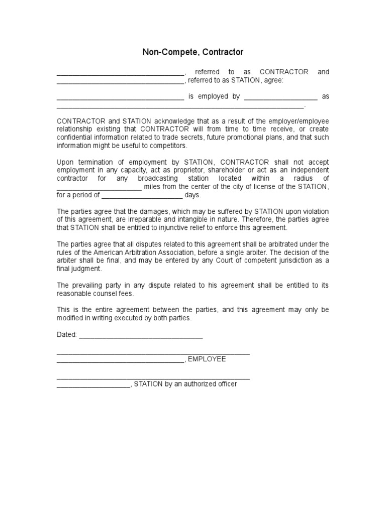 Non-Compete, Contractor | PDF | Arbitration | Virtue