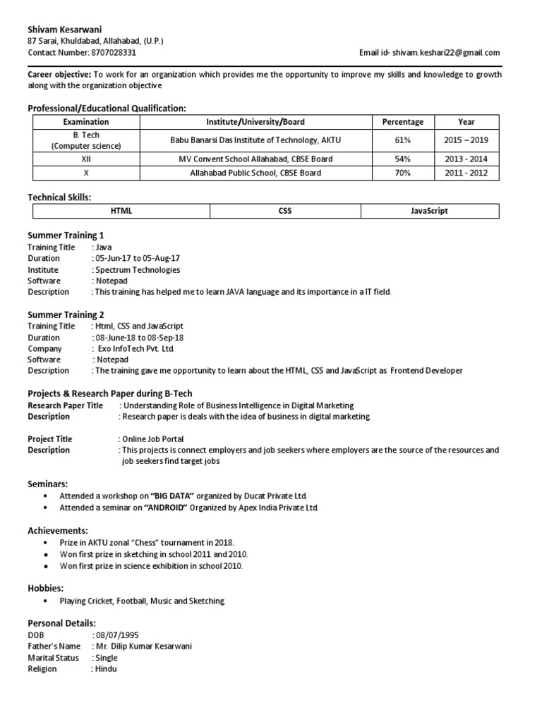 Shivam Kesarwani's CV | PDF | Computing | Software