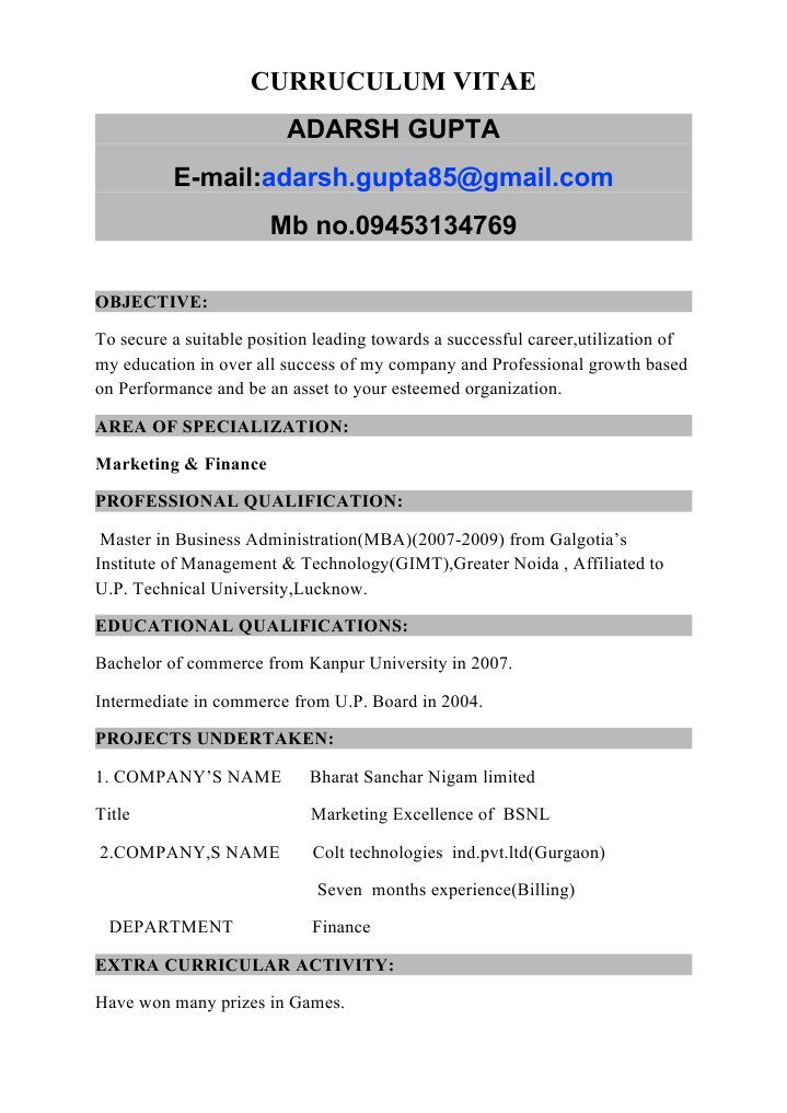 Adarsh Gupta - MBA Marketing & Finance CV | PDF