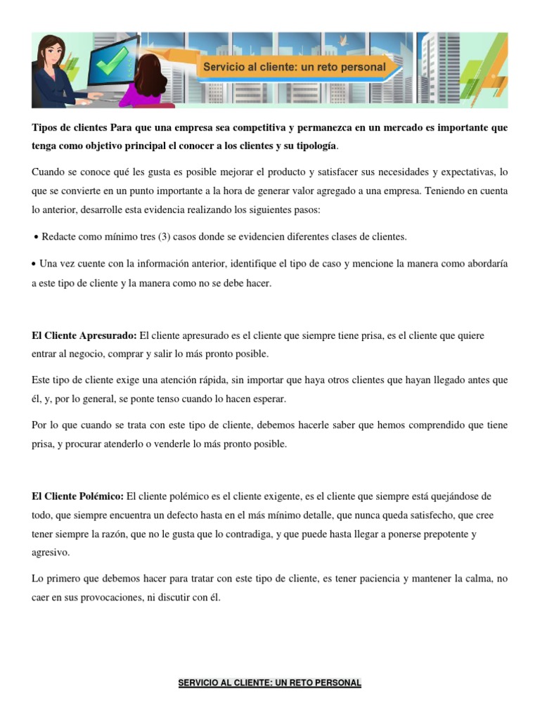 ACTIVIDAD 1 Tipos de Clientes | PDF | Servicio al Cliente | Cliente