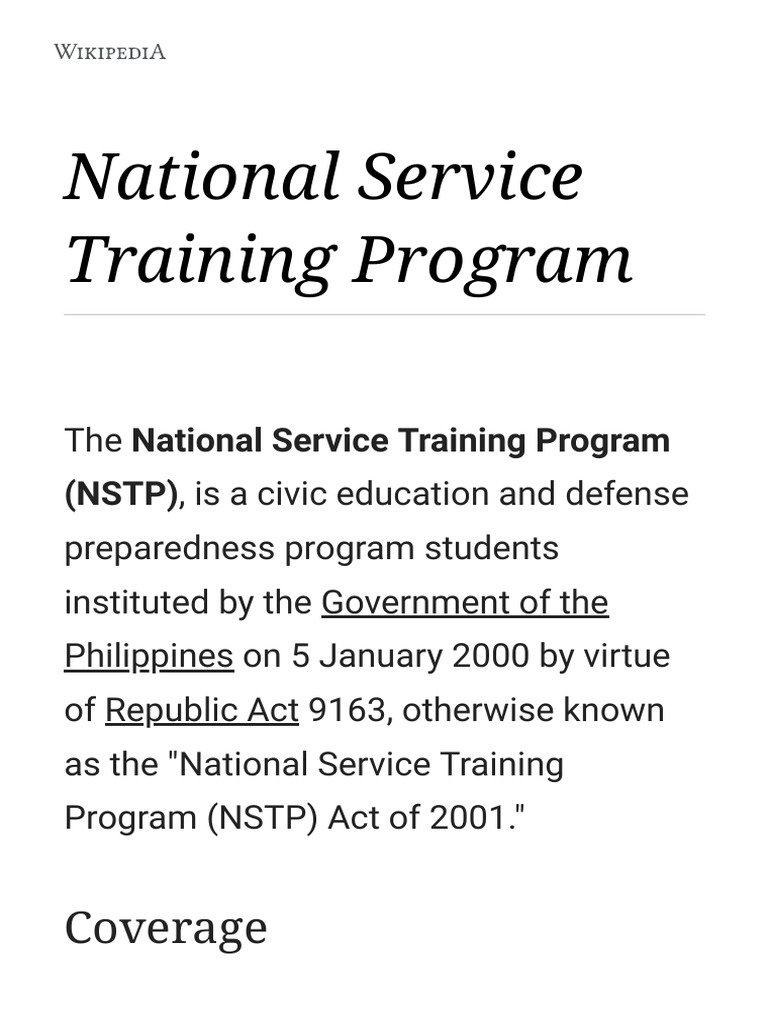 National Service Training Program | PDF | Military | Philippines