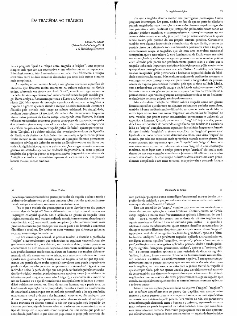 Da Tragédia Ao Trágico. In. Filosofia e Literatura - o Trágico, Jorge ...