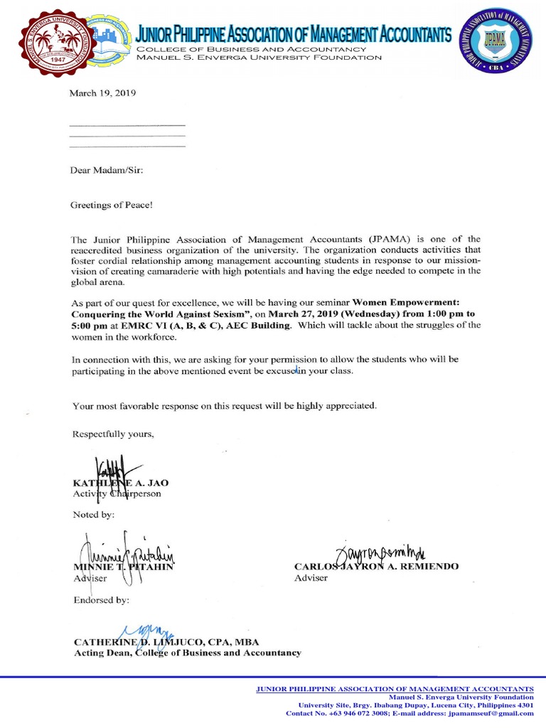 Invitation and Excuse Letter Seminar | PDF