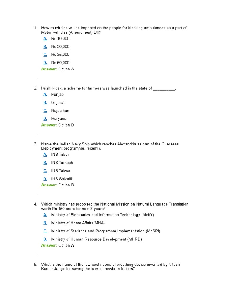 Business Quiz 5th August, 2019 | PDF | Business
