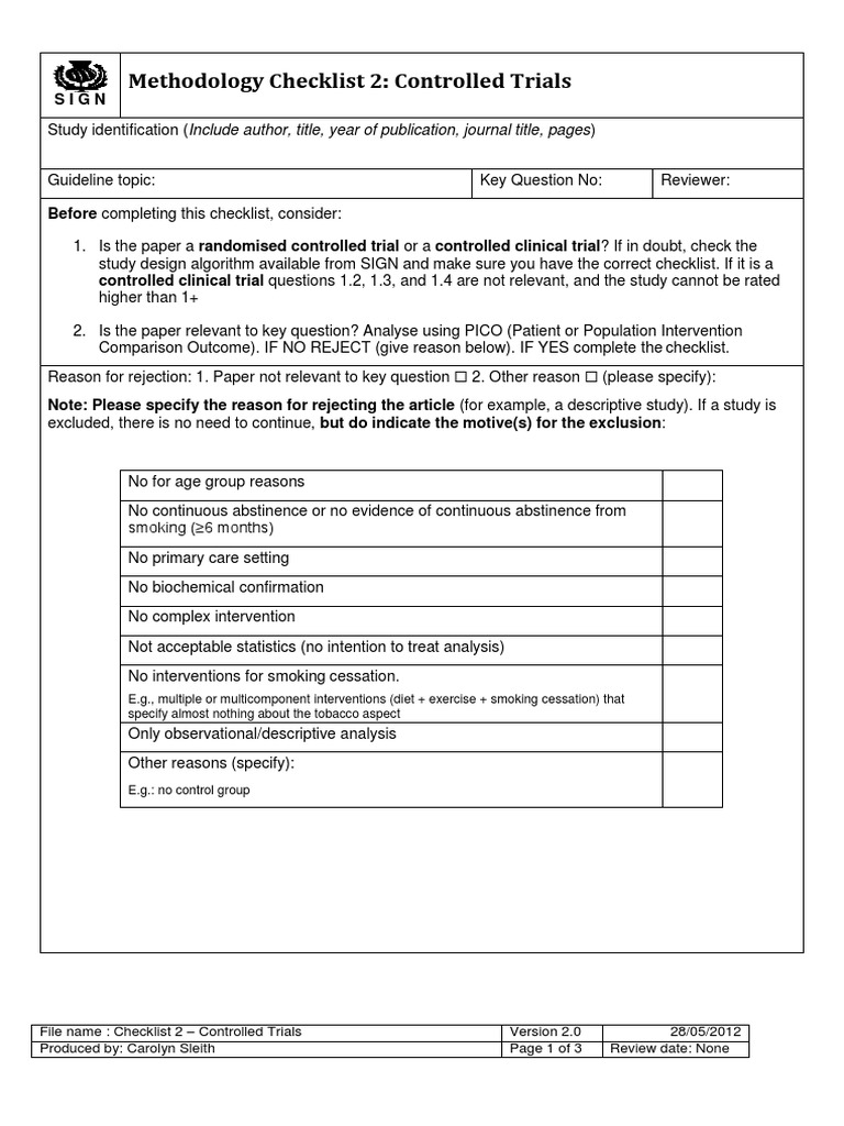 Methodology Checklist 2: Controlled Trials | PDF | Randomized ...