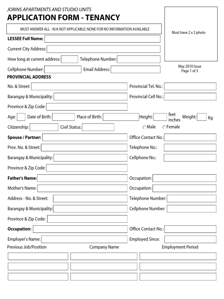 Jorins Apartments Tenancy Application Form | PDF | Lease | Identity ...