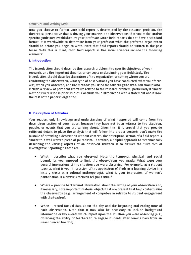 Guide To Writing Field Report | PDF | Observation | Theory