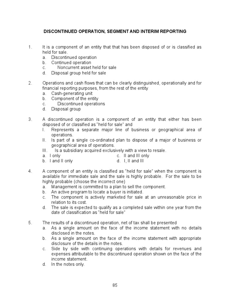Discontinued Operation, Segment and Interim Reporting | PDF | Income Statement | Revenue