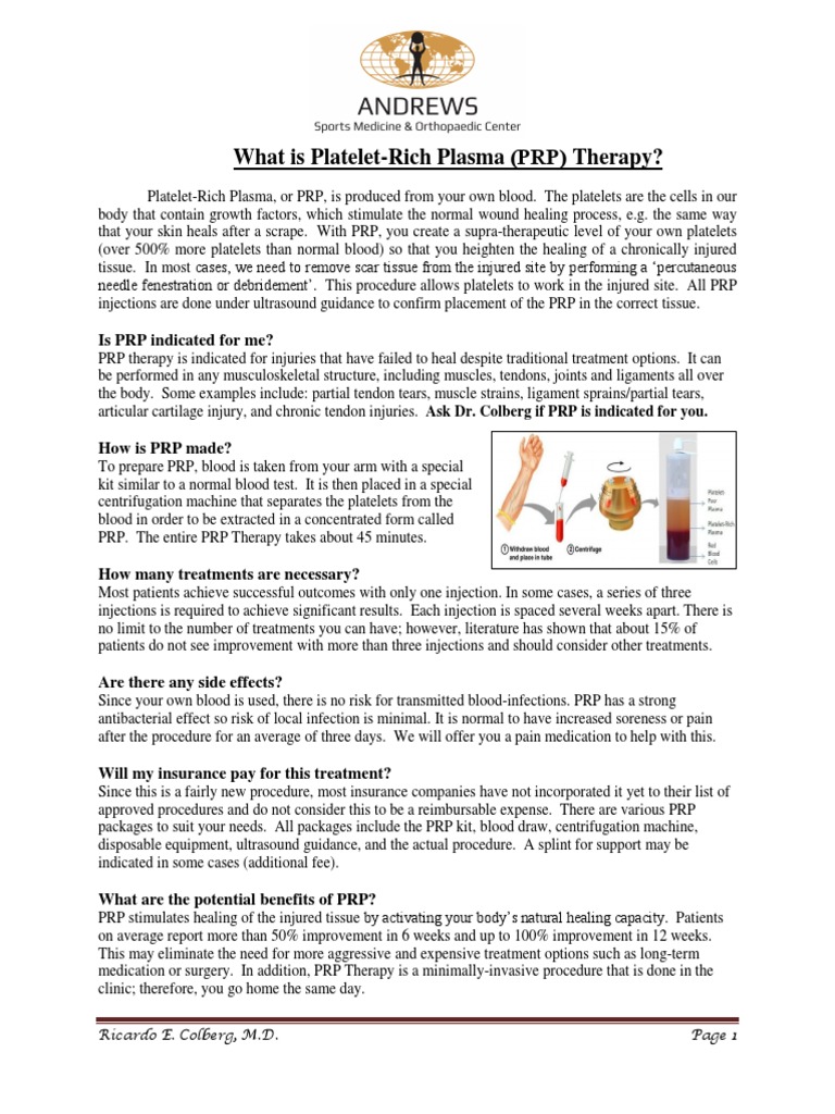 PRP Therapy Handout - Dr. Ricardo Colberg PDF | PDF | Clinical Medicine ...