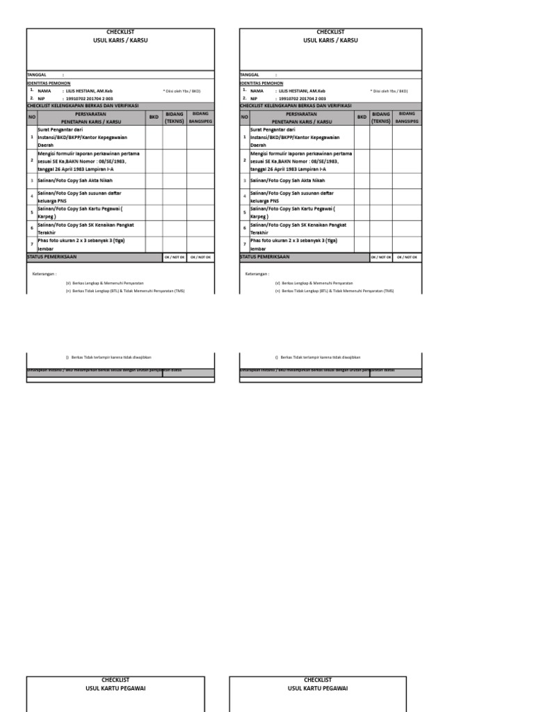 Checklist Usul Karis/Karsu dan Karpeg | PDF