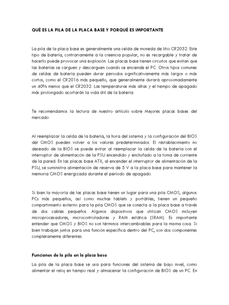Qué Es La Pila de La Placa Base y Porqué Es Importante | PDF | Bios ...