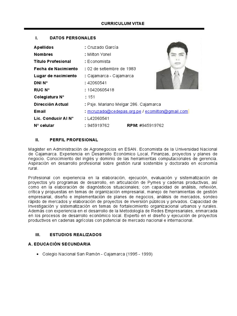 CV Milton Cruzado García Agosto 2017 | PDF | Perú | Cámara de Comercio