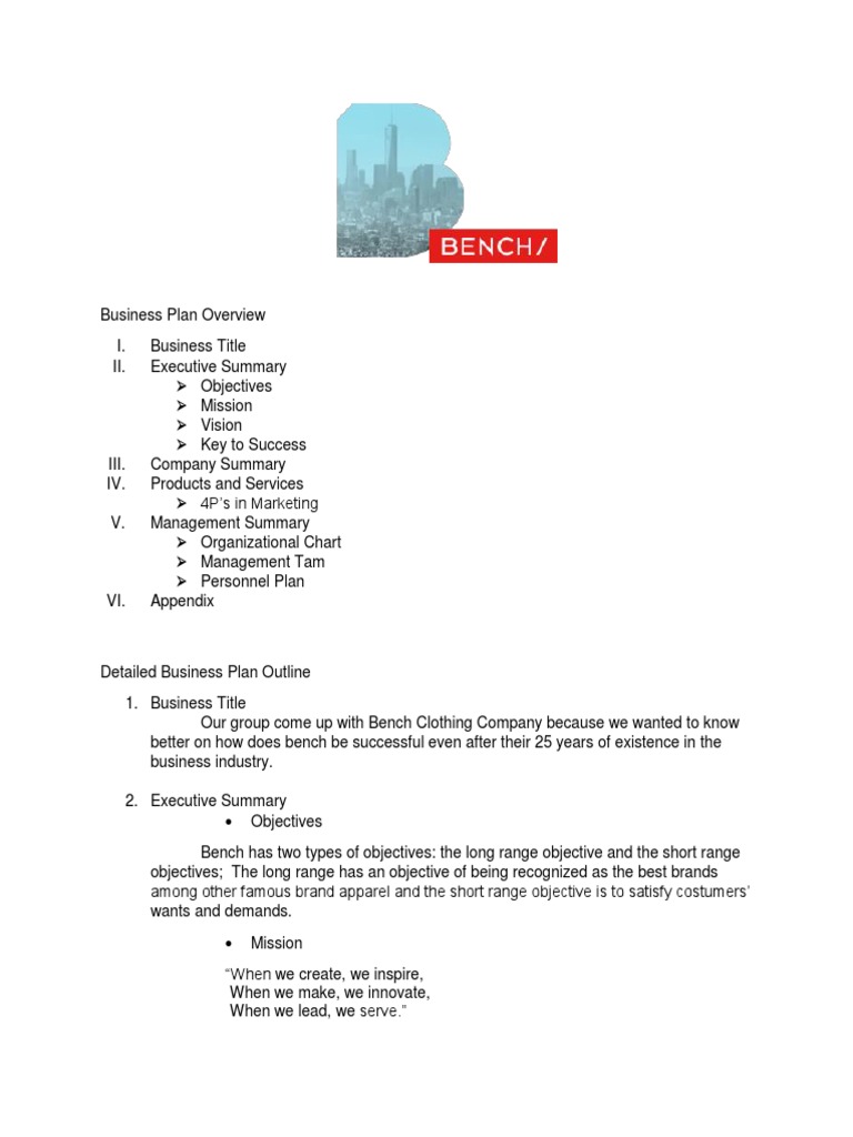 Bench Business Plan | PDF | Retail | Brand