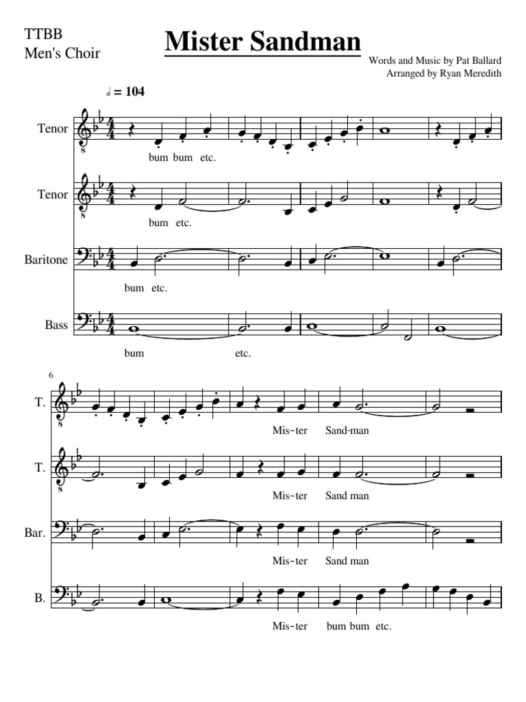 MR Sandman - TTBB | PDF | Pitch (Music) | Vocal Music