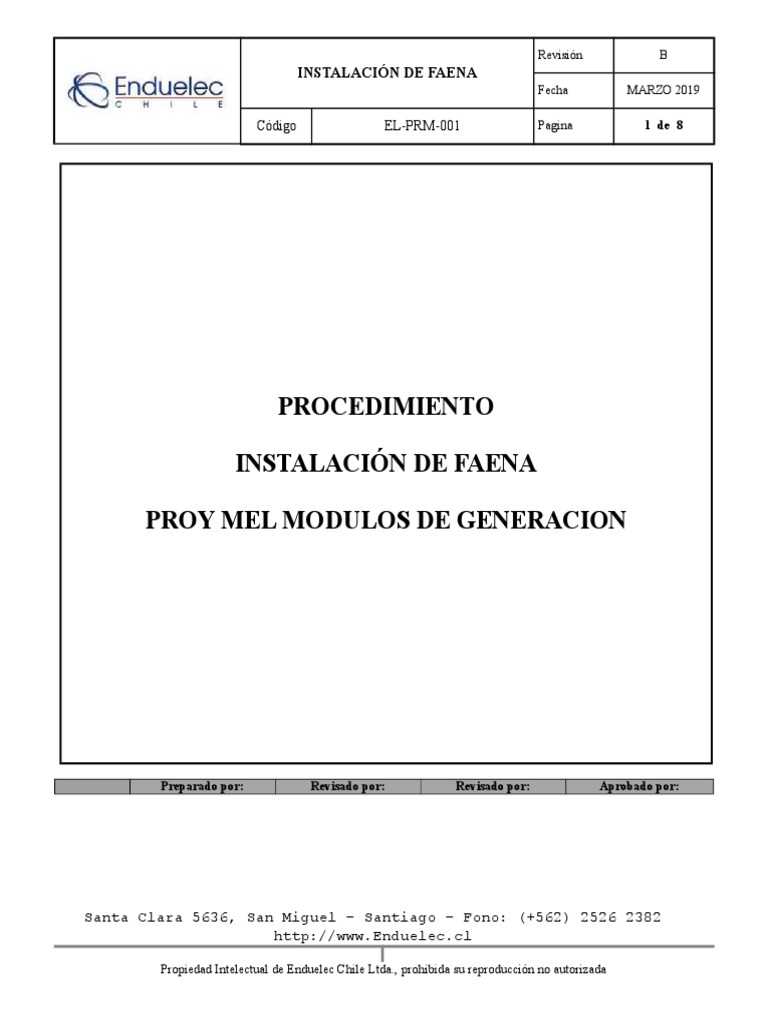 El-Prm-001-B Procedimiento Instalación de Faena | PDF | Business | Bienestar