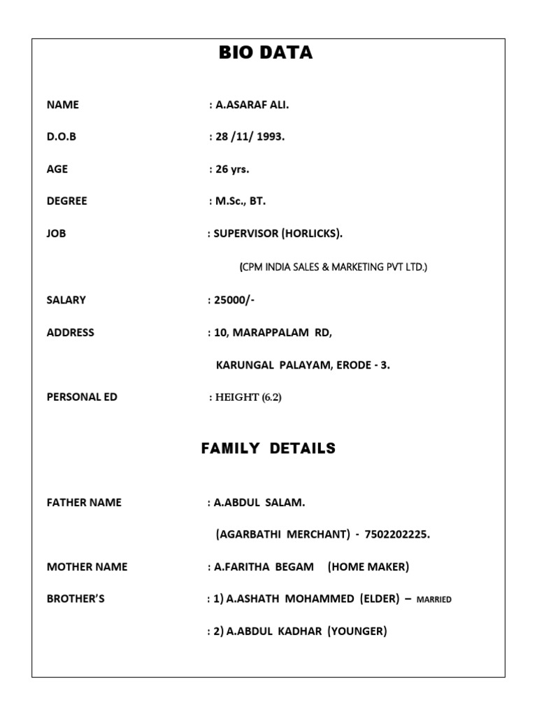Personal Bio Data Summary | PDF