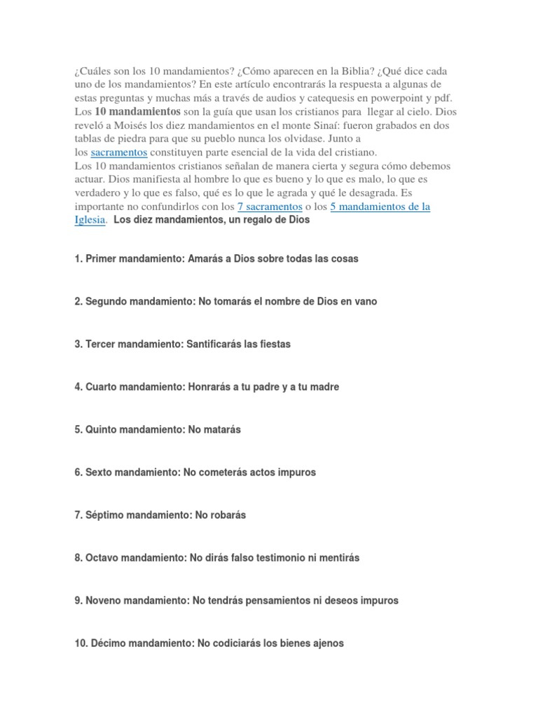 Los 10 Mandamientos Cristianos Explicados | PDF