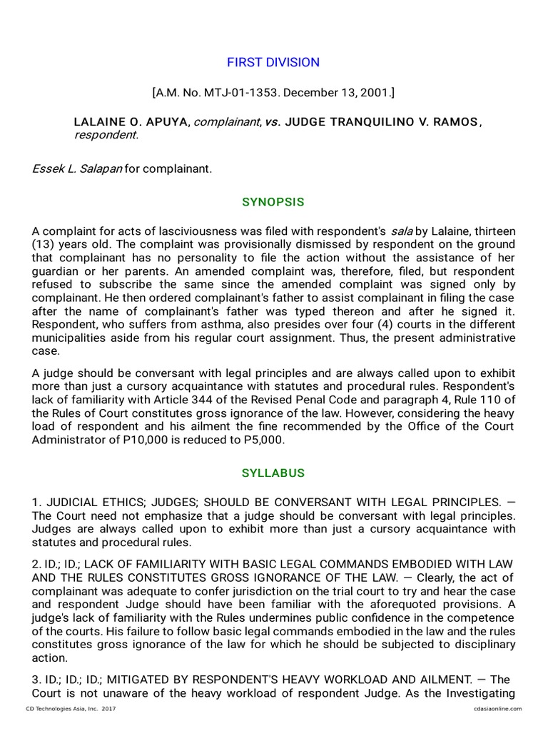 Complainant Vs Vs Respondent Essek L. Salapan: First Division | PDF ...