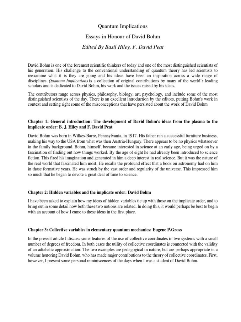 Edited by Basil Hiley, F. David Peat: Quantum Implications Essays in ...