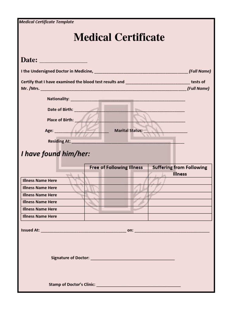 Medical Certificate Template Sample | PDF