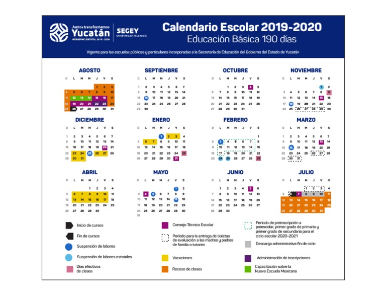 Calendario Escolar 2019-2020: Educación Básica 190 días | Educación ...