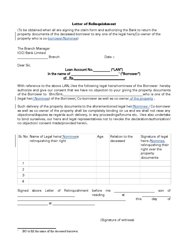 Letter of Relinquishment | PDF
