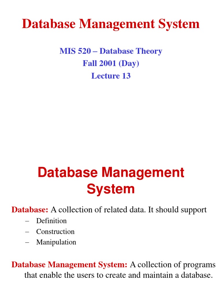 Database Management System: MIS 520 - Database Theory Fall 2001 (Day) | PDF | Databases ...