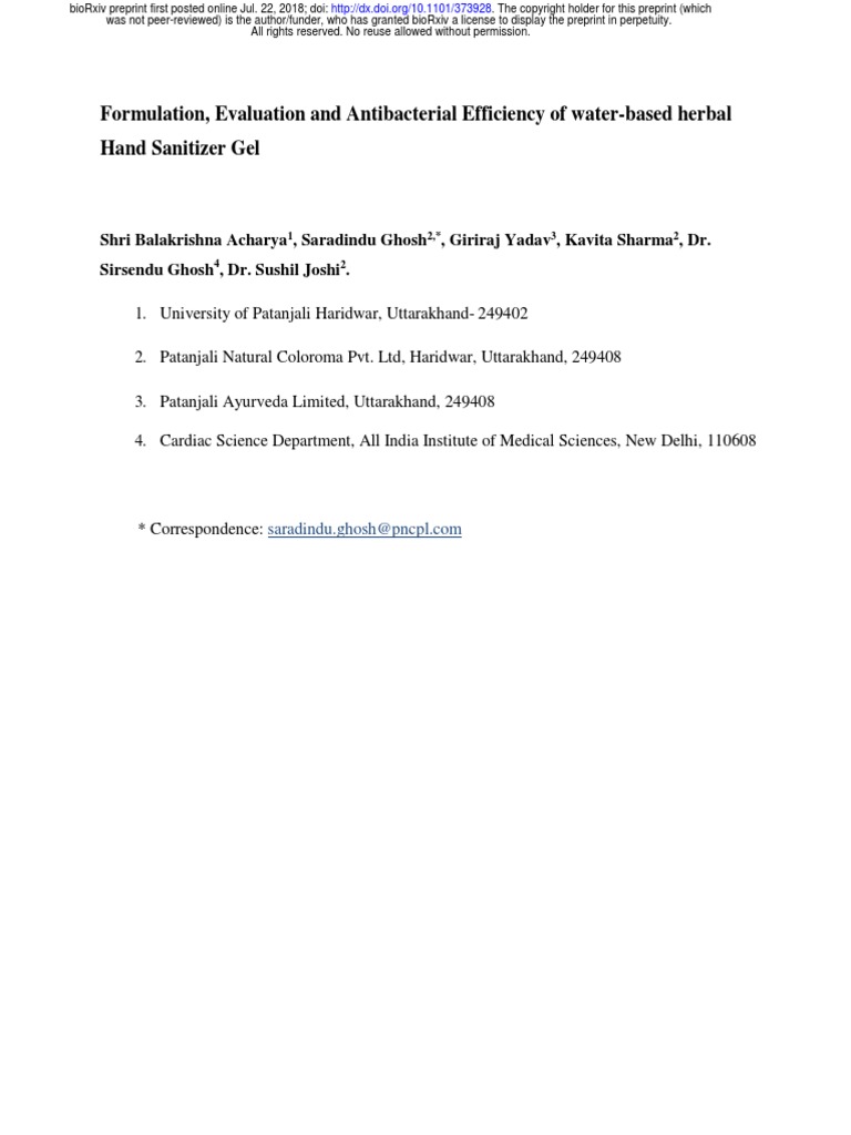 Formulation of Herbal Hand Sanitizer Gel | PDF | Hand Washing | Hygiene