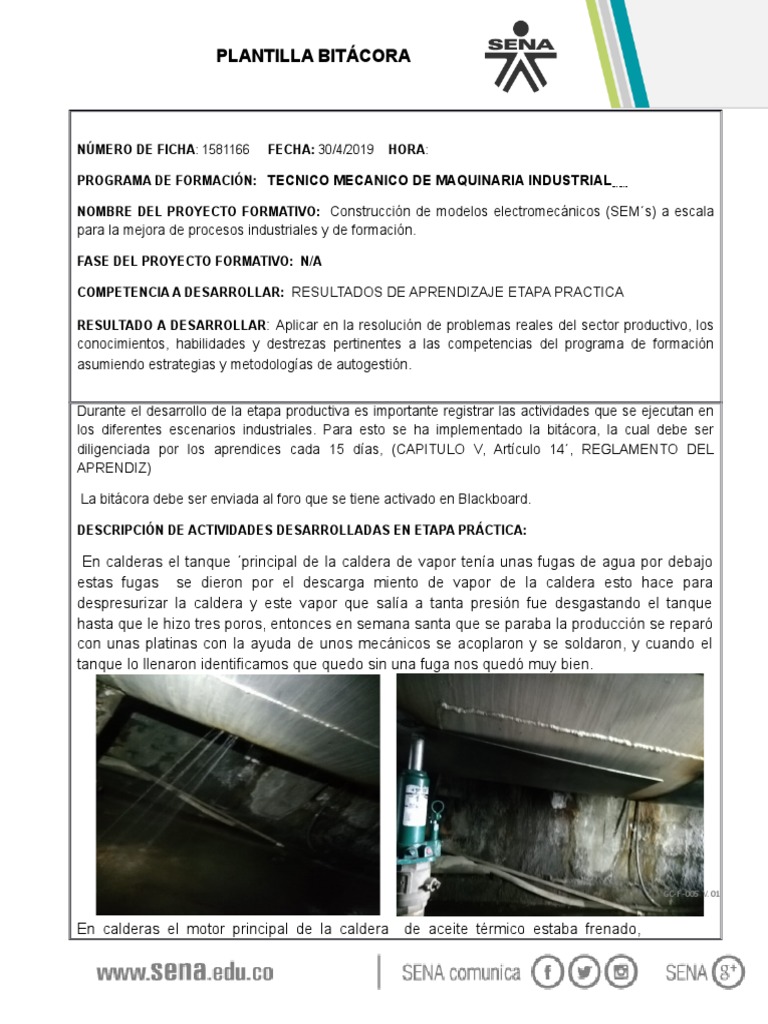 Bitacora N 12 de Etapa Productiva | PDF | Máquina de vapor | Caldera