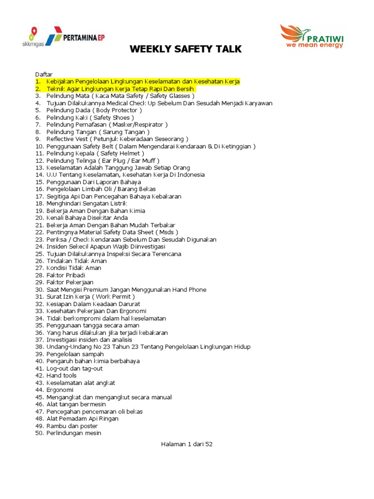 Materi Safety Talk | PDF