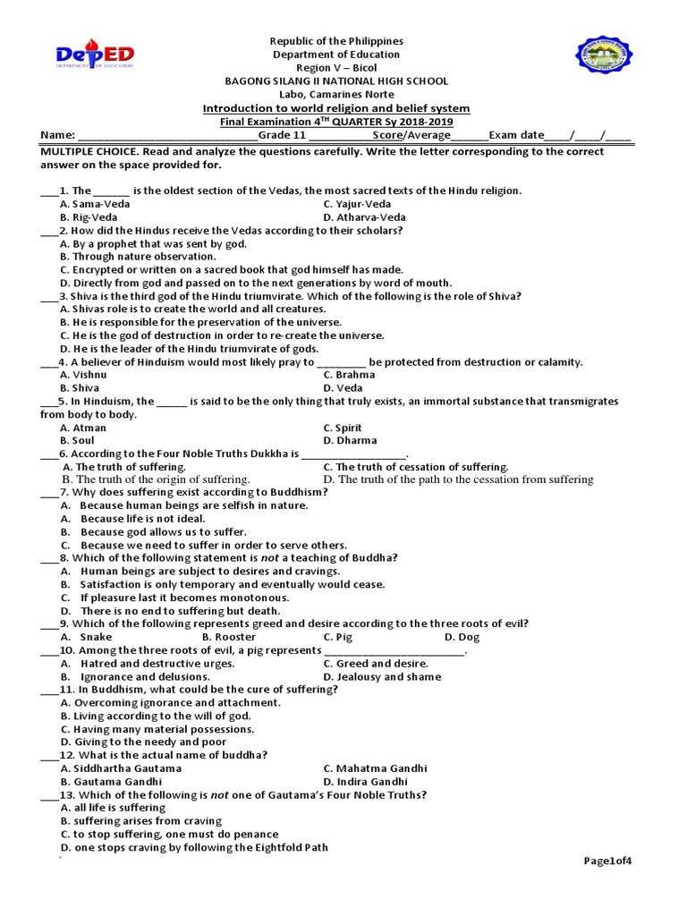 Grade 11 World Religions Final Exam | PDF | Shinto | Confucianism