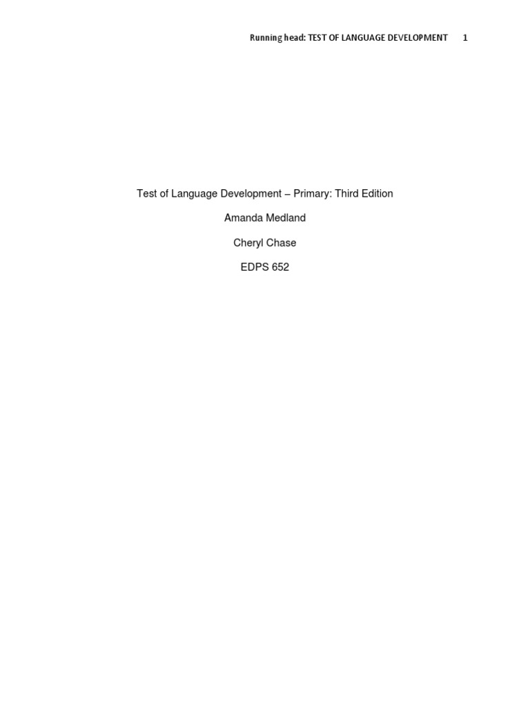 Test of Language Development - Primary: Third Edition Amanda Medland ...