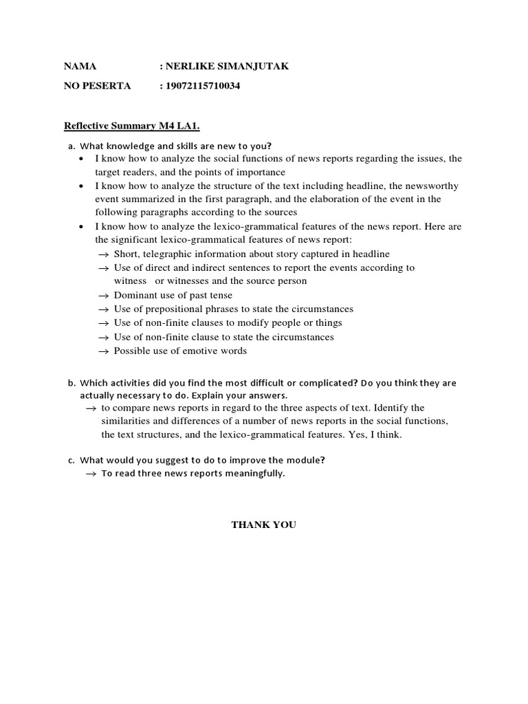 Reflective Summary M4 LA1 | PDF
