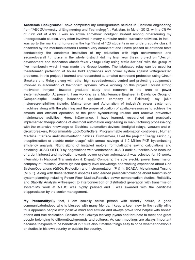 Academic Background | PDF | Automation | Electric Power System