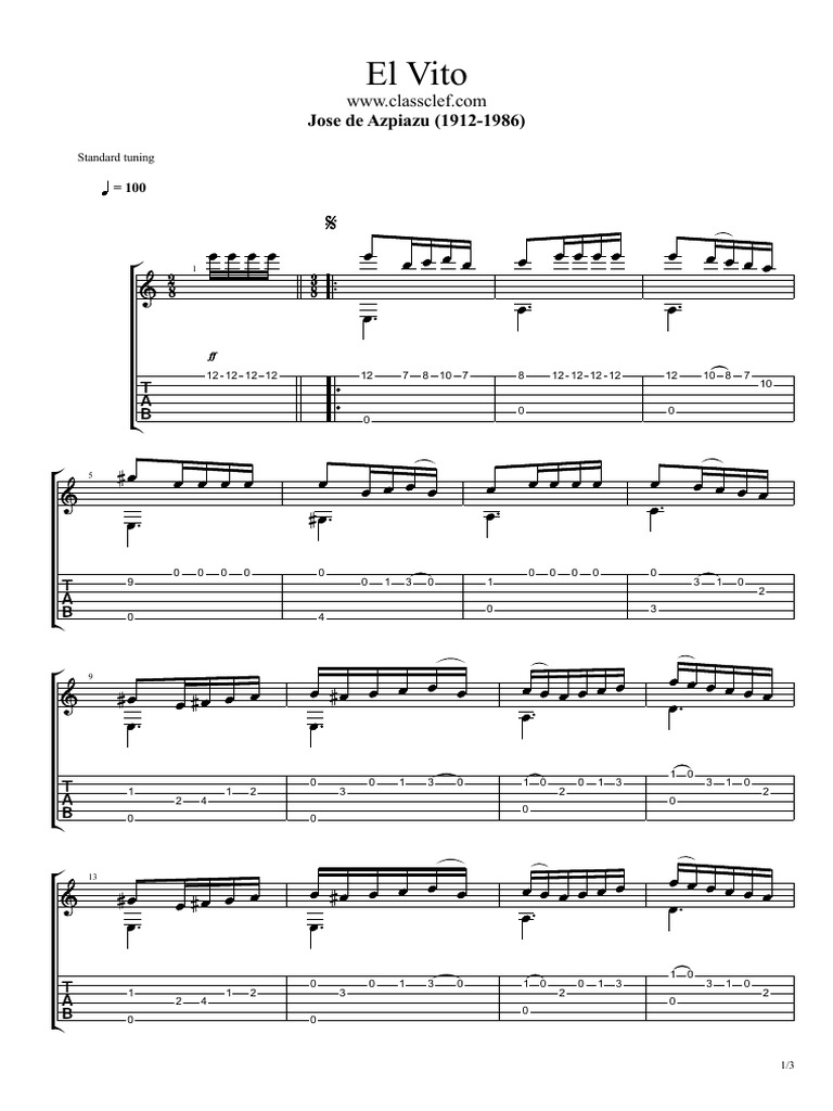 El Vito Guitar Tab by Jose de Azpiazu | PDF