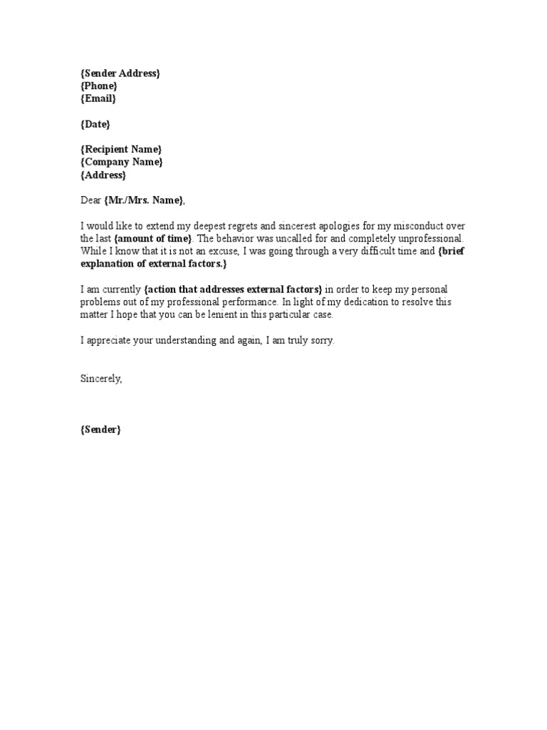 Apology Letter For Misconduct | PDF | Career & Growth