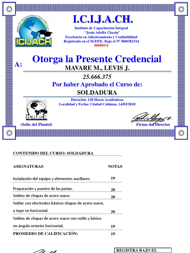 Credencial de Soldadura a Levis Quezada | PDF