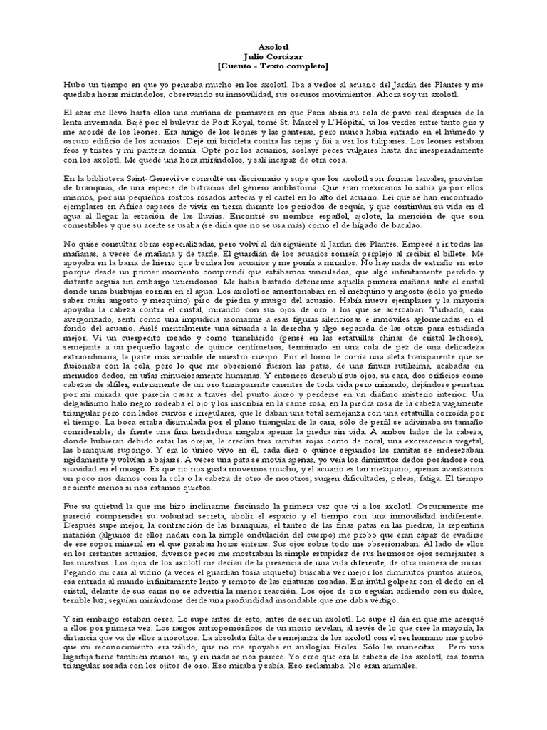Axolotl Julio Cortázar [Cuento - Texto completo] | Acuario | Ojo