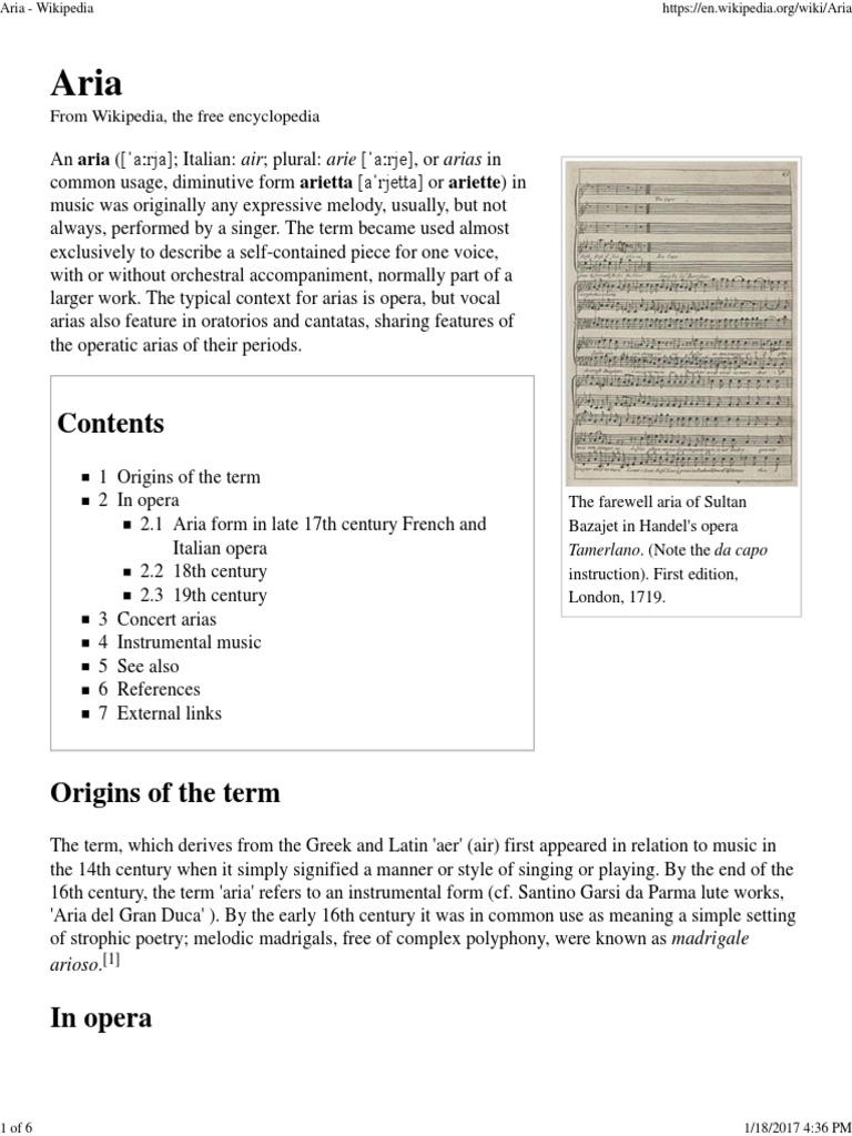 Aria - Wikipedia | PDF | Aria | Classical Music