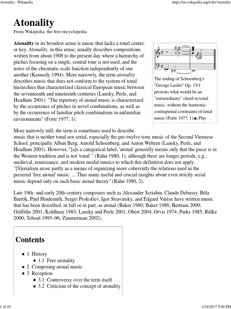 Atonality - Wikipedia | PDF | Musicology | Musical Techniques