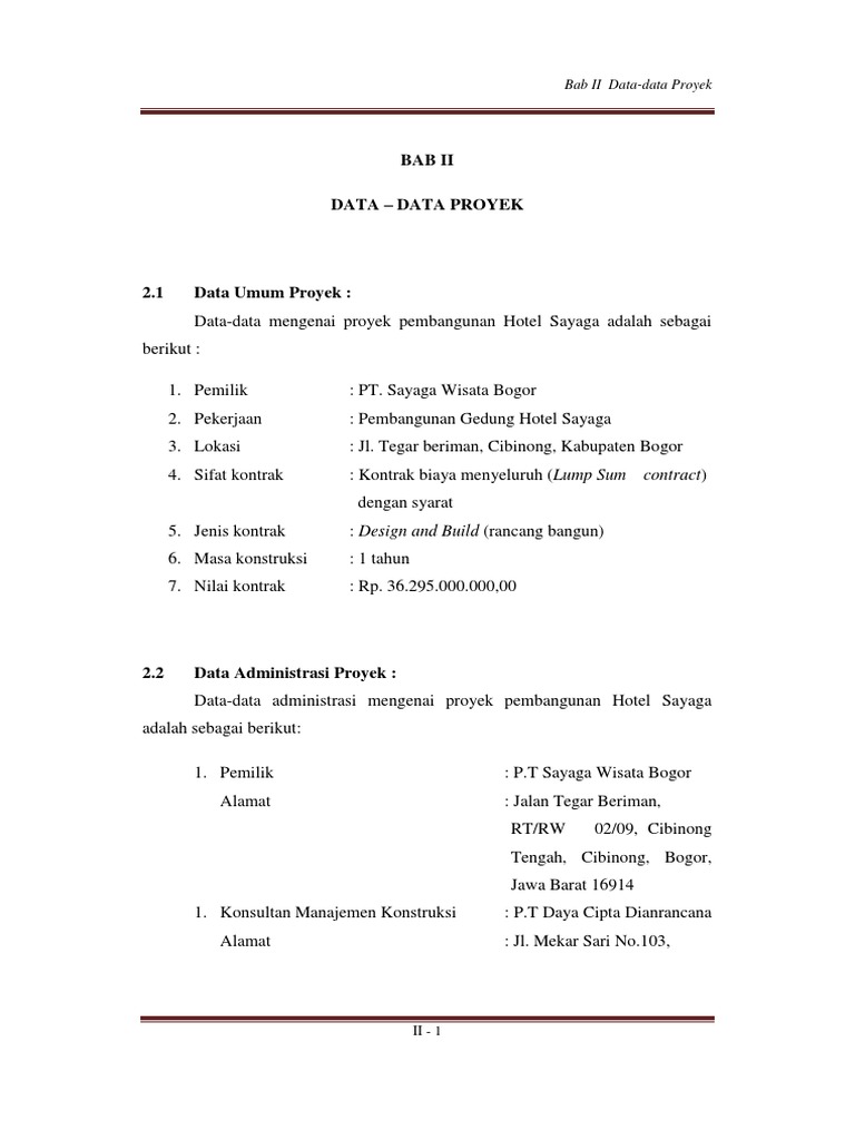 10 - BAB II - Data Proyek - Oke | PDF