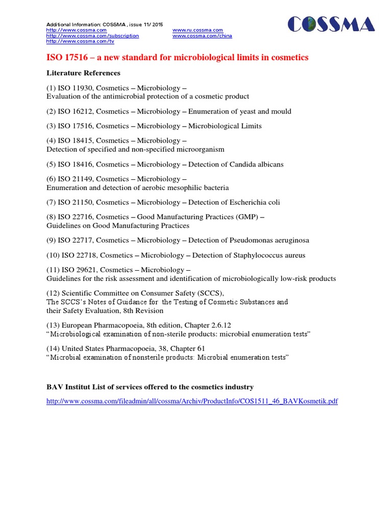 ISO 17516 - A New Standard For Microbiological Limits in Cosmetics | PDF