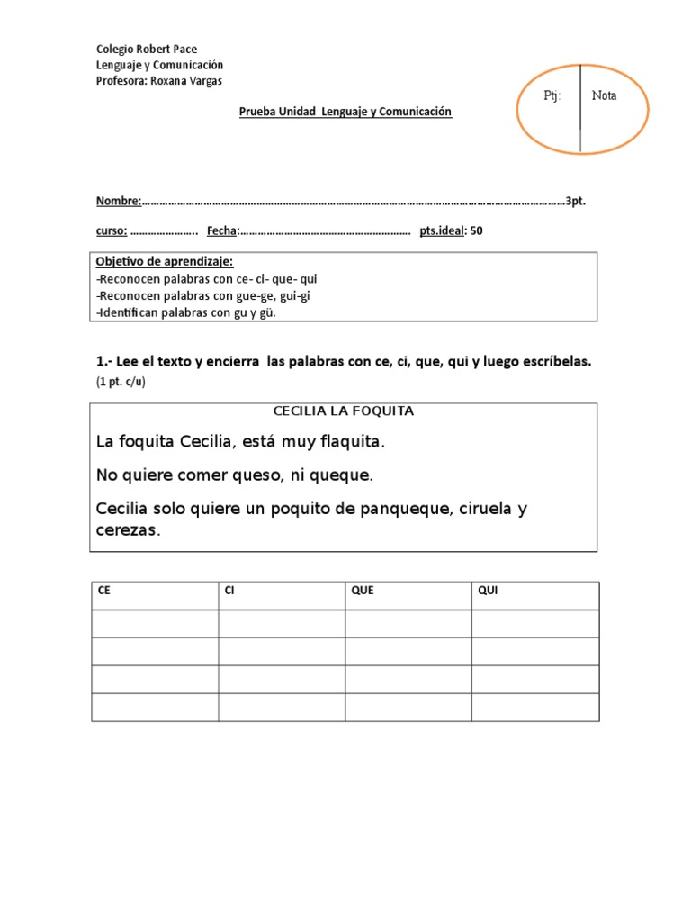 Prueba de Ortografía: Uso de C, Q y G | PDF