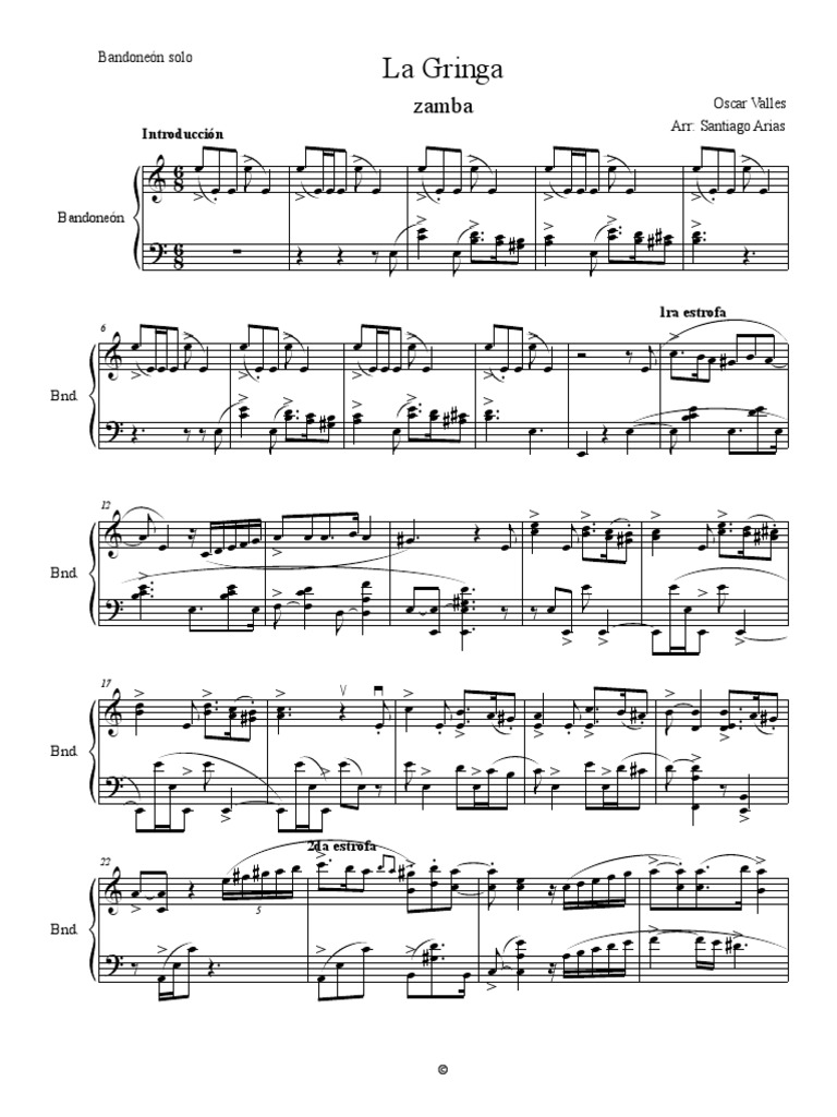 La Gringa - Bandoneón Solo PDF | PDF | Phonologie | Phonétique